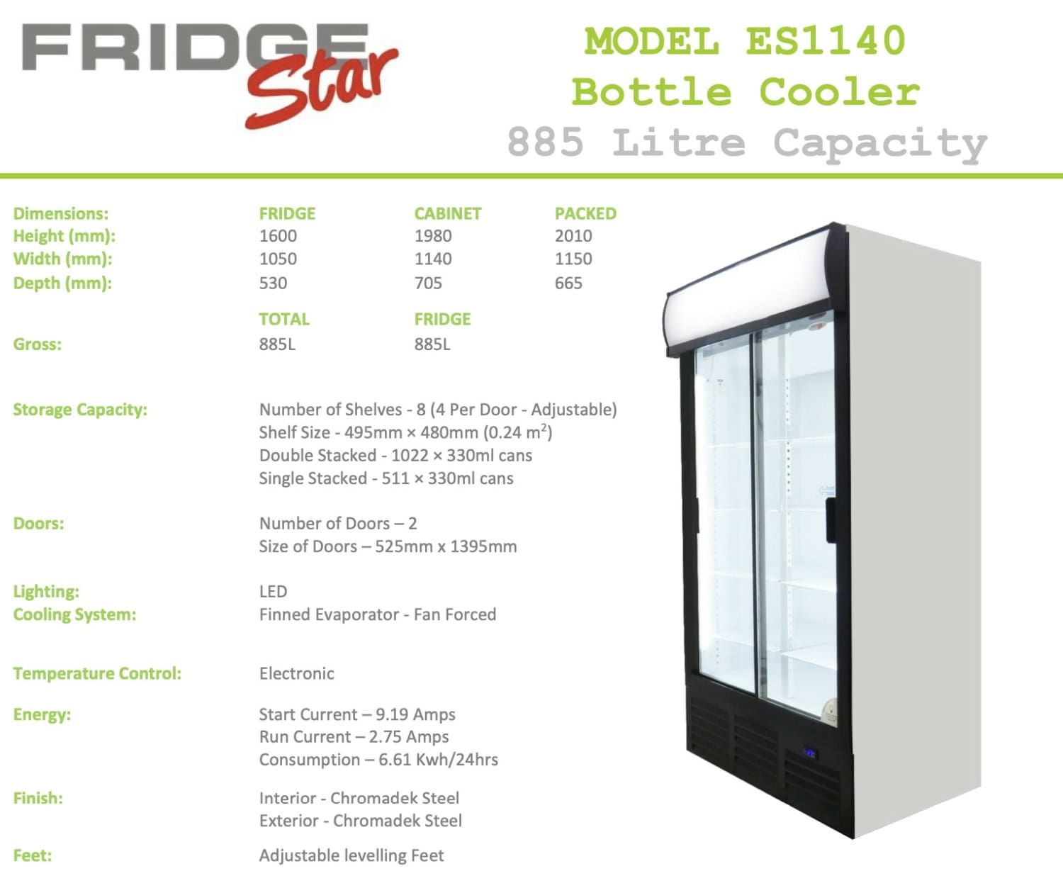 Double Door Display Fridge (Fridgestar) - Sliding Doors (Es1140) - Boss ...